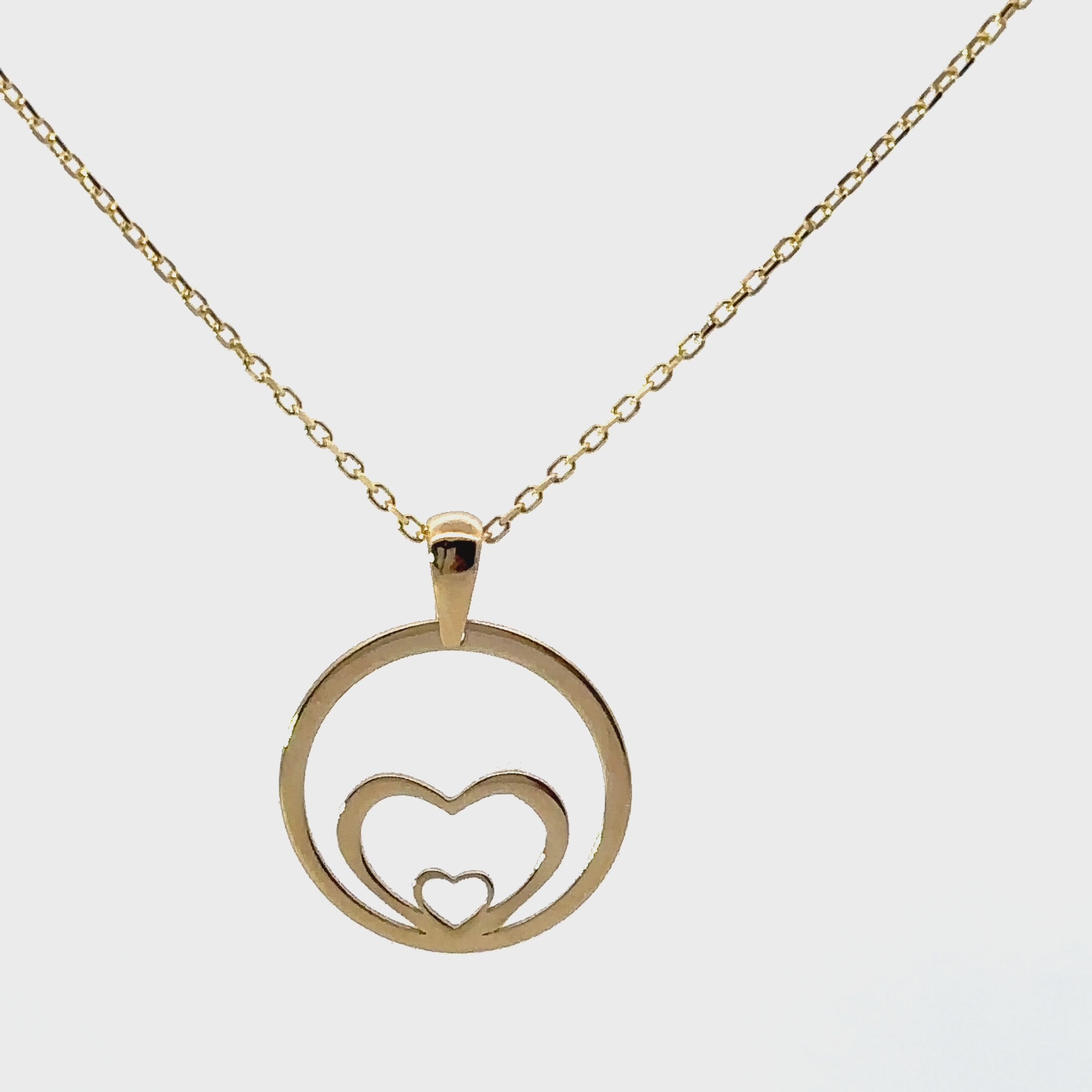 CIRCLE WITH TWO HEARTS 14K GOLD NECKLACE Alpha Diamond New York